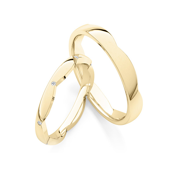 Paar klassische Trauringe/Eheringe in Gelbgold 585 mit zus. 0,035 ct ...